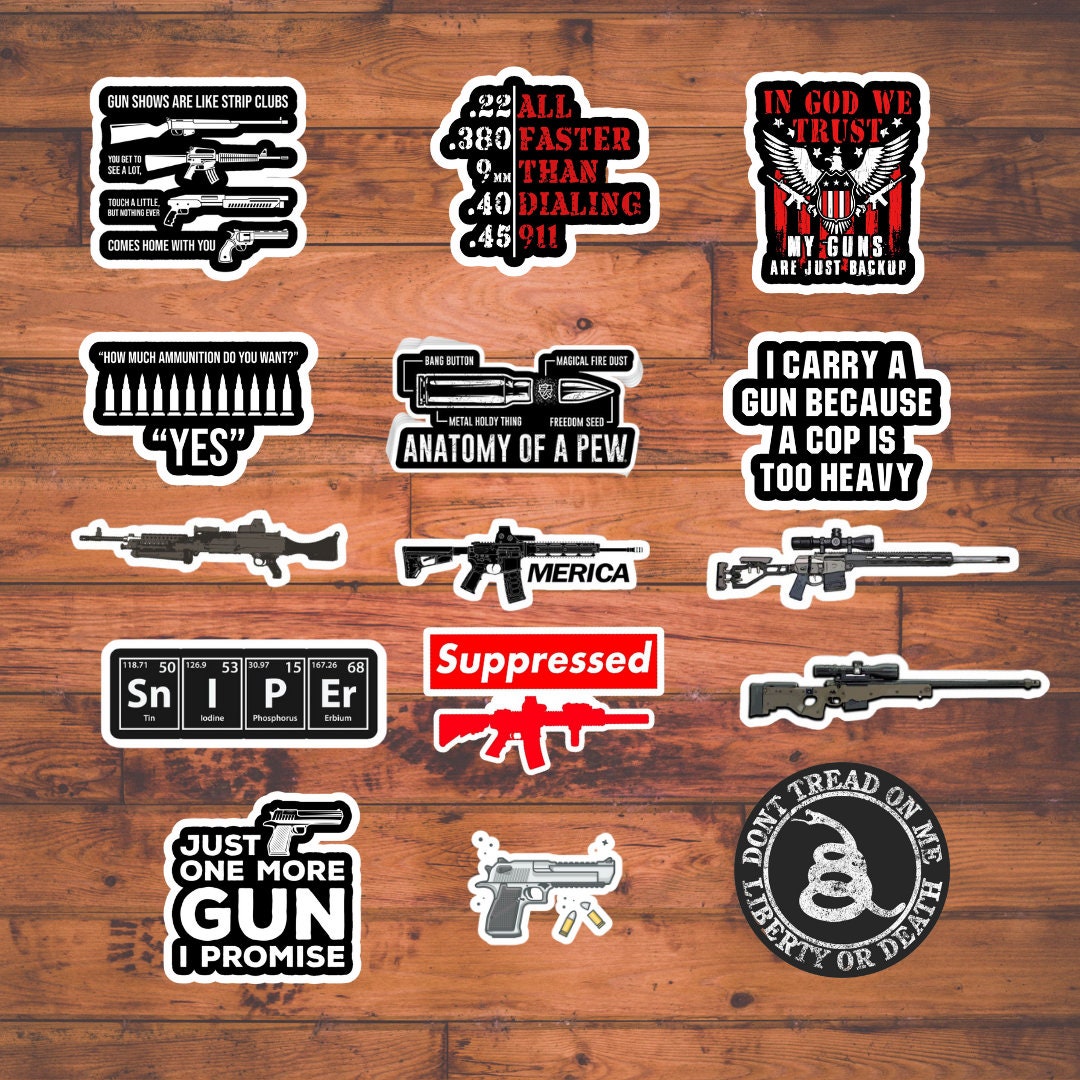 Gun Sticker Pack, Computer Stickers, Water Bottle Stickers - Etsy