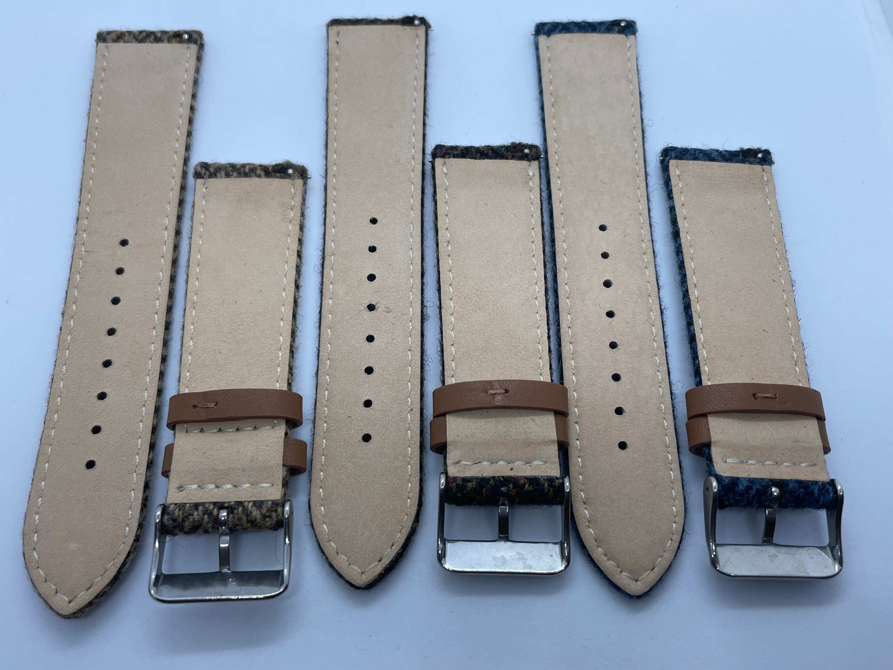 18mm, 20mm & 22mm, Blue Harris tweed style watch strap with steel ...
