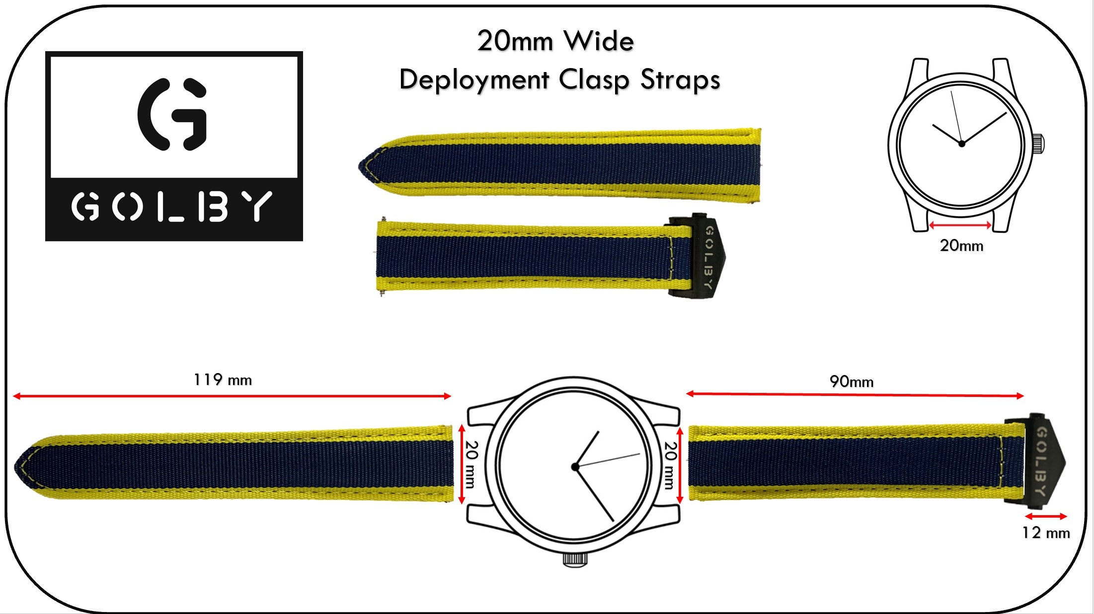 20mm, Golby, Racing Green and Tan Watch Strap with Steel Deployment ...