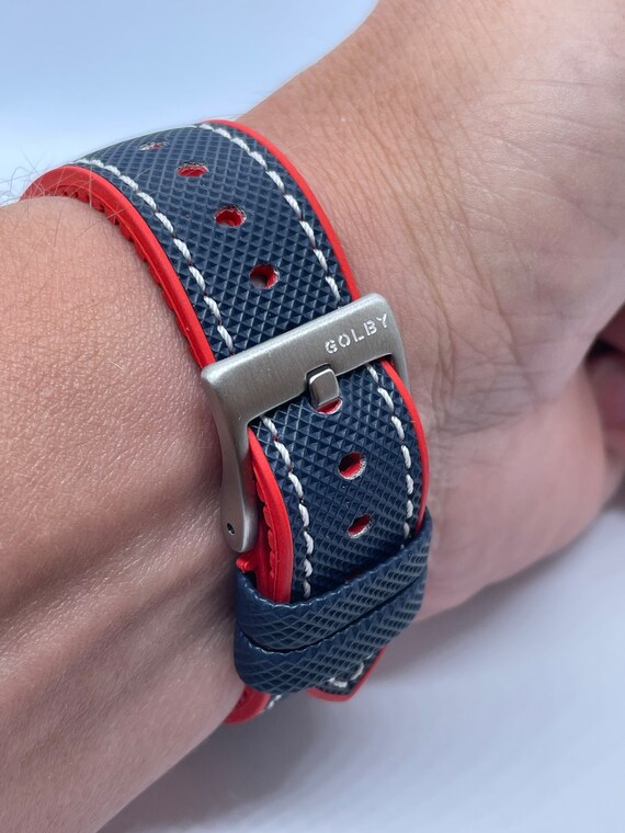 20mm Navy and Red Hybrid Rubber Strap With White Stitching - Etsy