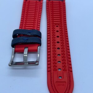 20mm, Navy and Red Hybrid Rubber Strap With White Stitching and Steel ...