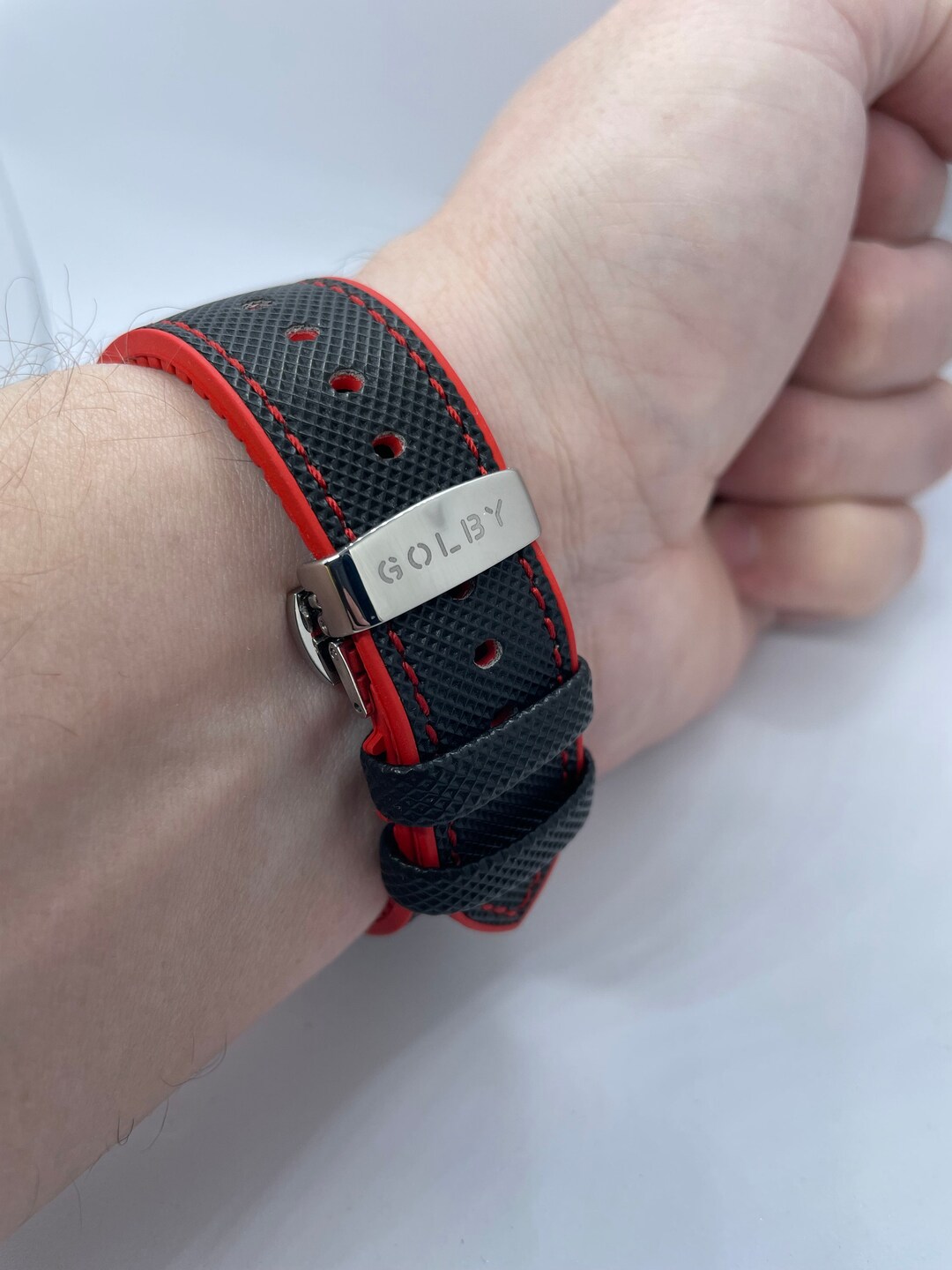 22mm Black and Red Hybrid Rubber Strap With Red Stitching and - Etsy