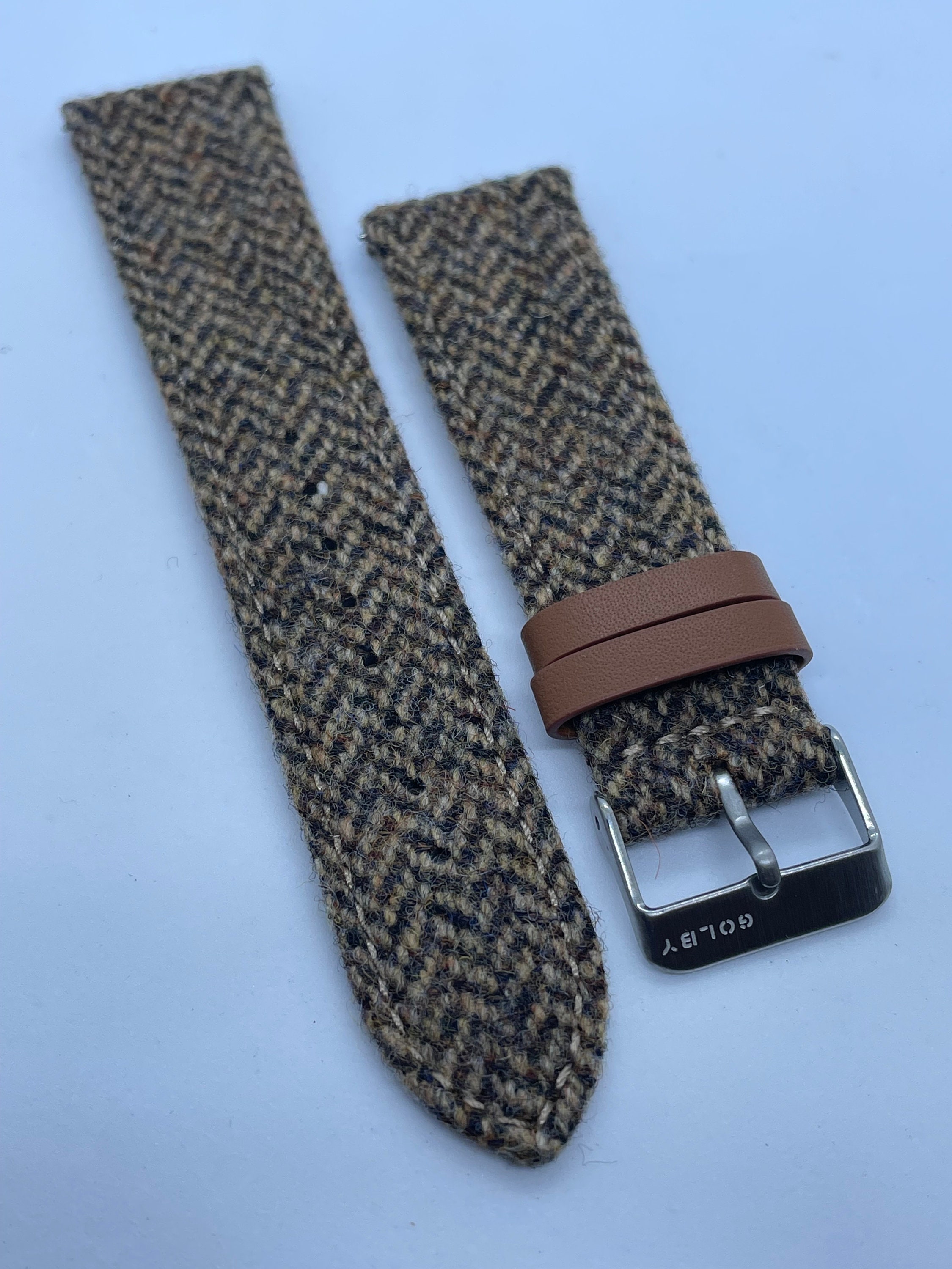 22mm, Light Brown Harris Tweed Style Watch Strap With Steel Buckle and ...