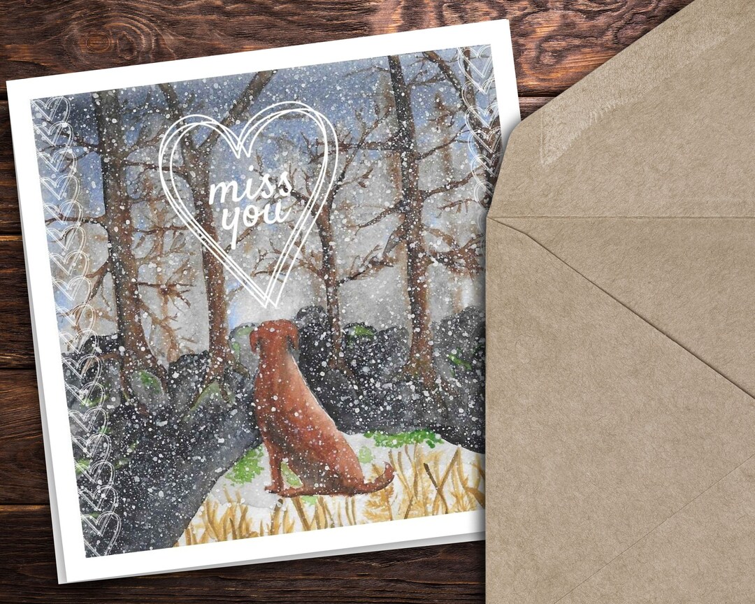 Printable "miss You" Watercolour Greeting Card With Dog - Etsy