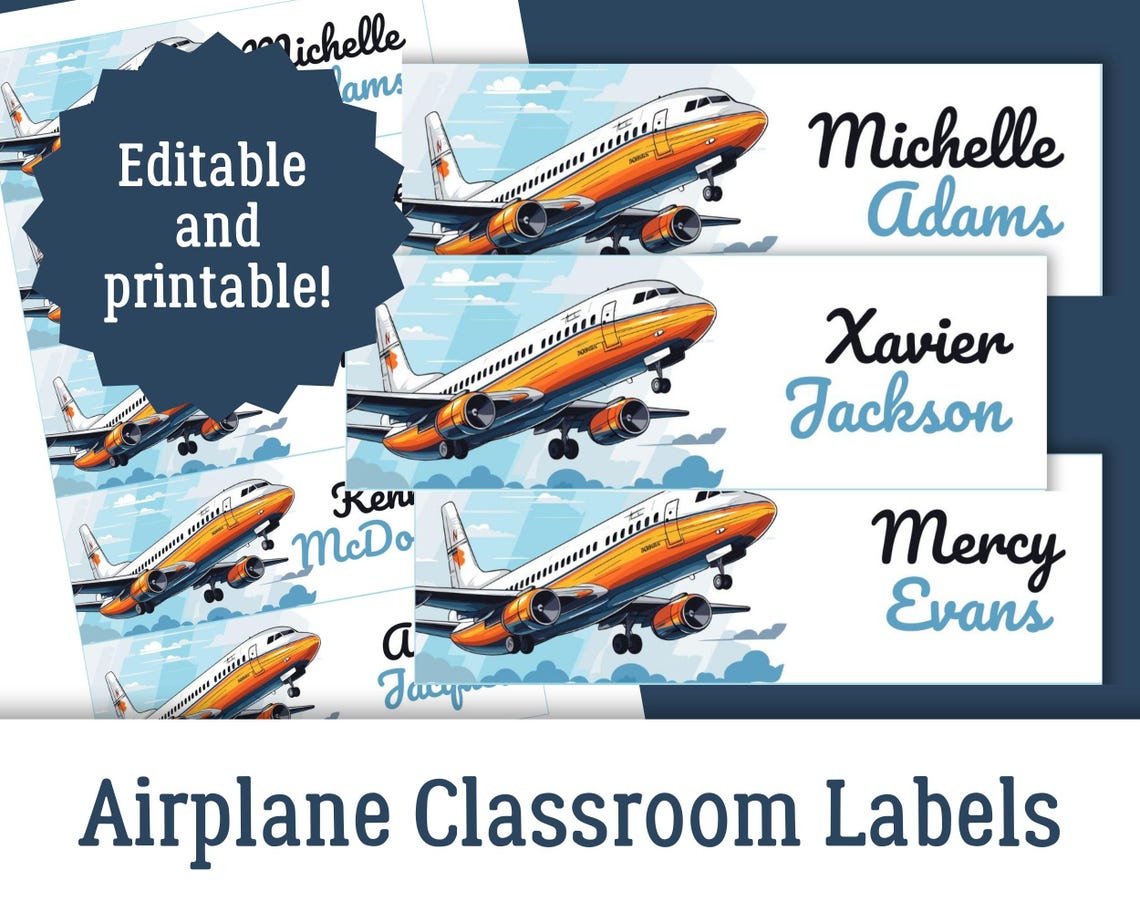 Airplane Desk Name Tags | Editable and Printable - Etsy
