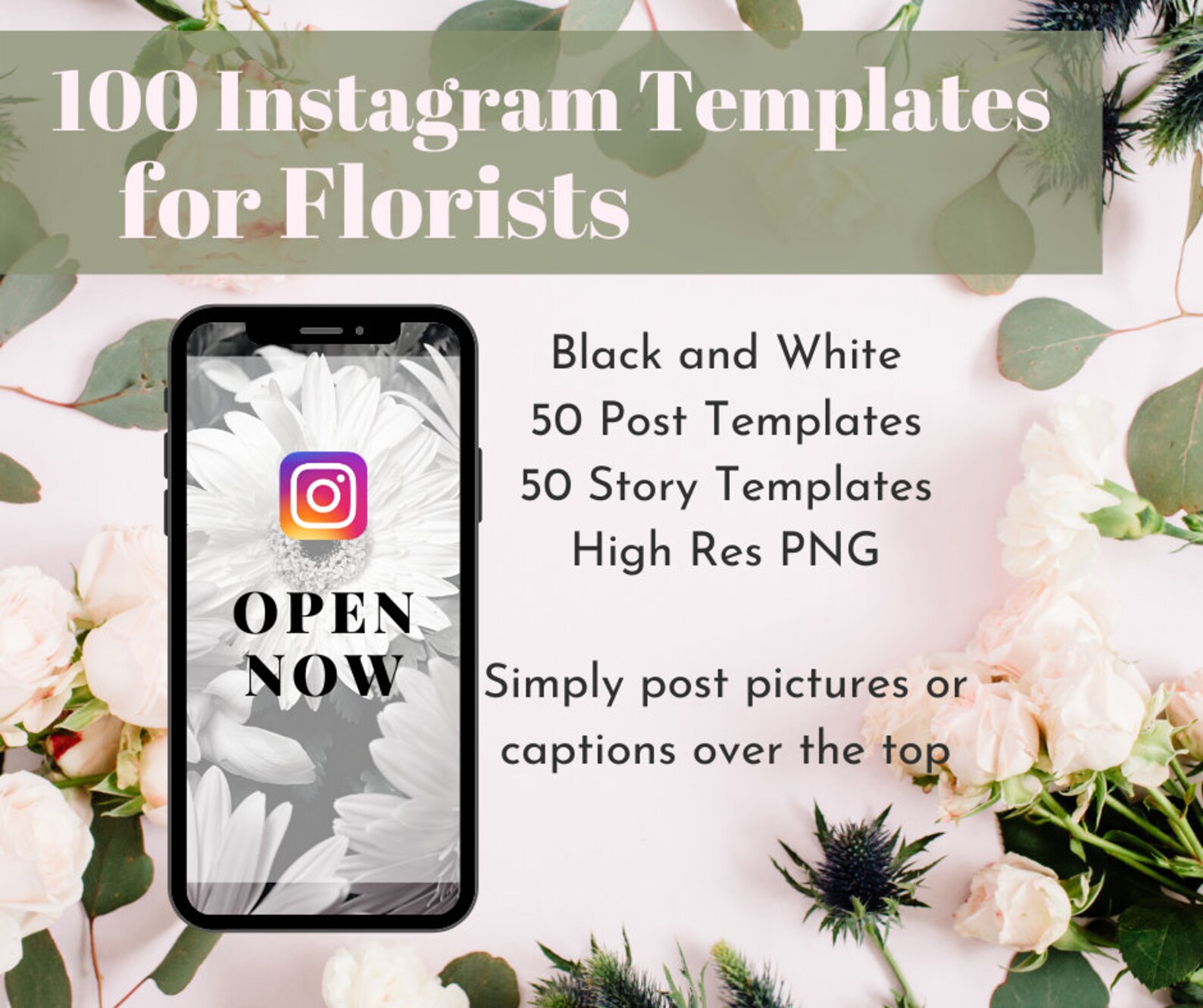 Florist Flower Floral - 100 Instagram Templates - Black and White ...