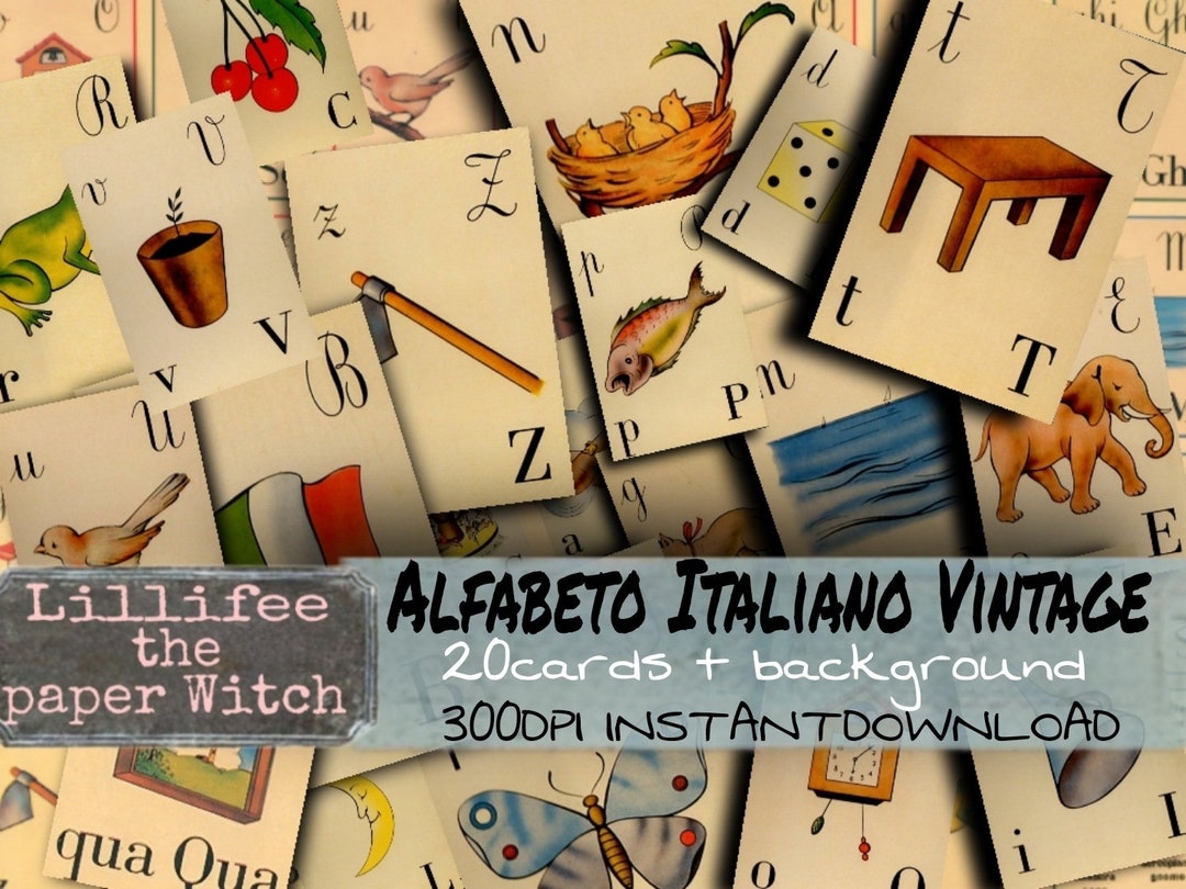 Vintage Italian Alphabet 1950, Alphabet Flash Cards, Junkjournal-plus ...