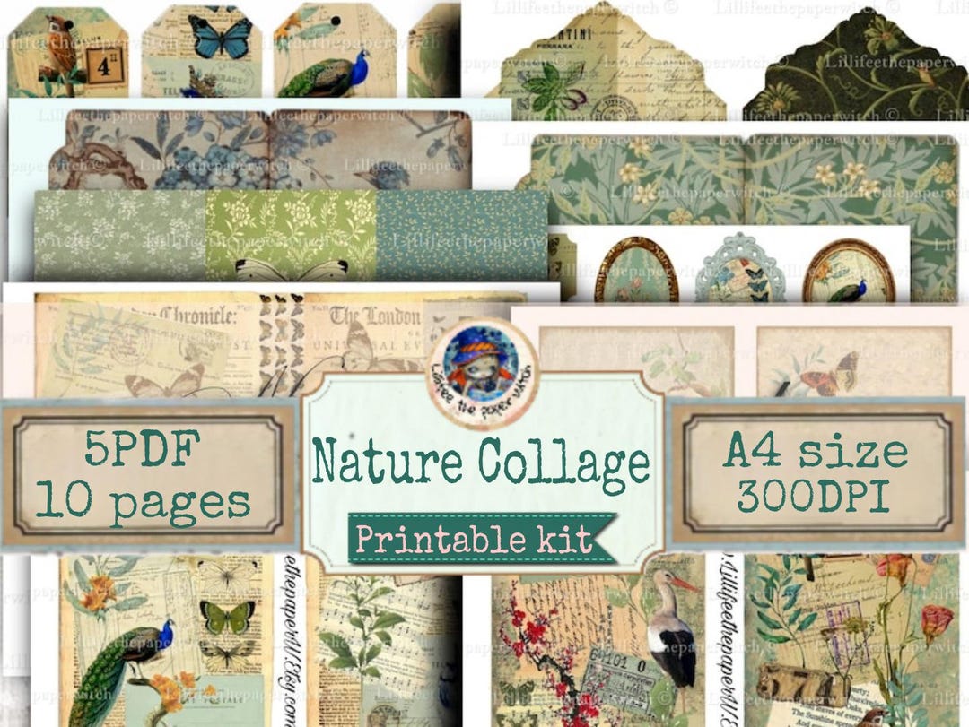 Nature Collage Kit,10sheets,collage Paper,ephemera,digital Paper ...