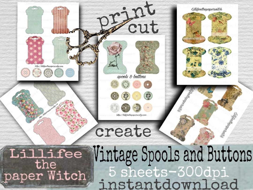 Vintage Spools and Buttons , Ephemera Printable for Junk Journals ...