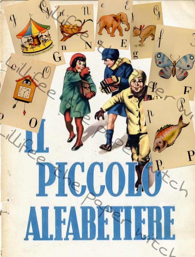 Vintage Italian Alphabet 1950, Alphabet Flash Cards, Junkjournal-plus ...