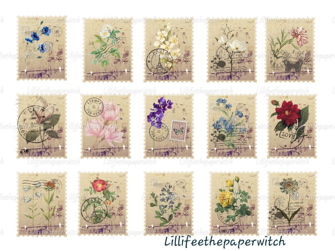 Faux Postage Stamps Ephemera Stamps Digital Printable - Etsy
