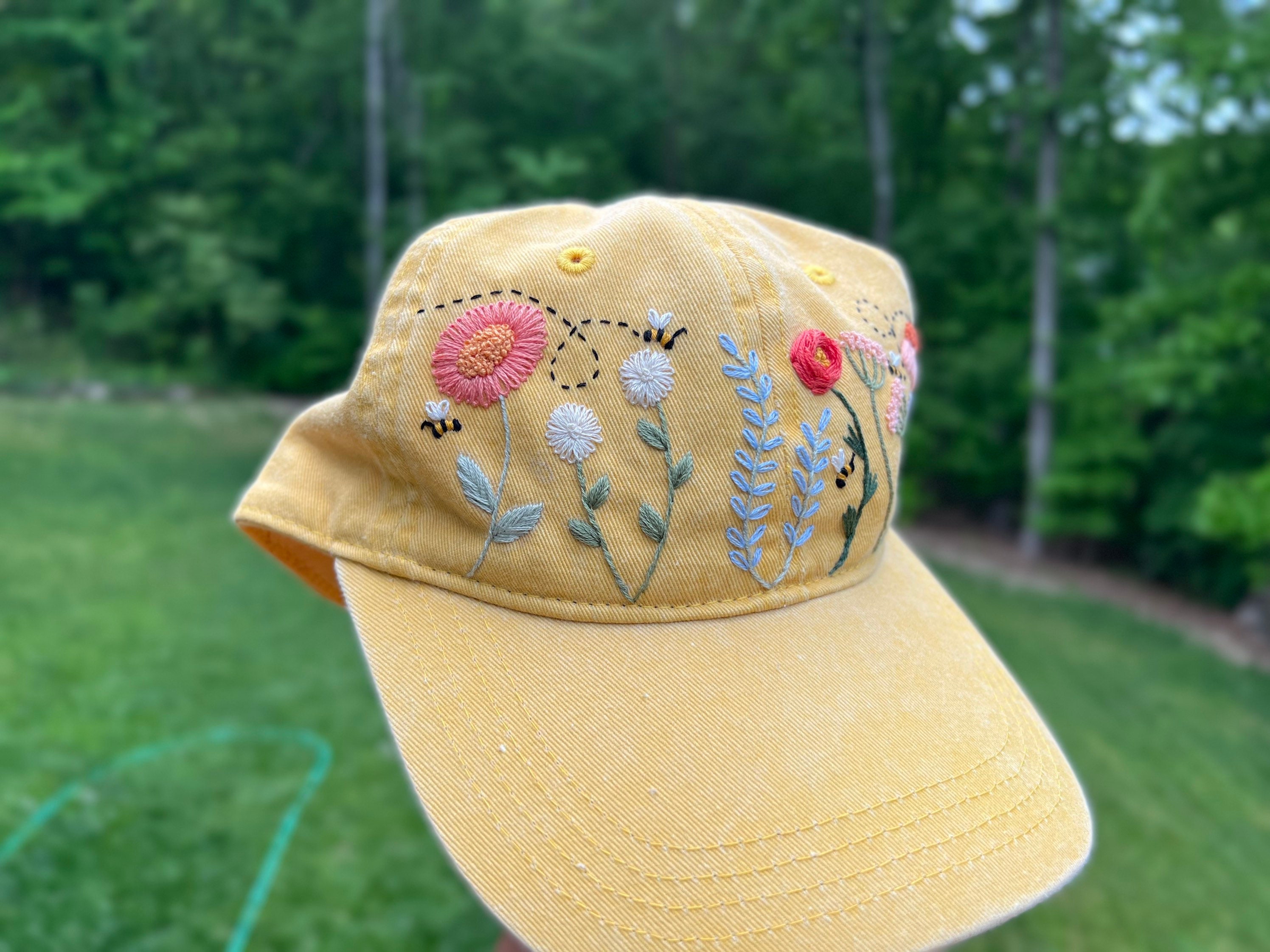 Floral Hand Embroidered Hat, Custom Hat, Personalized Baseball Cap ...