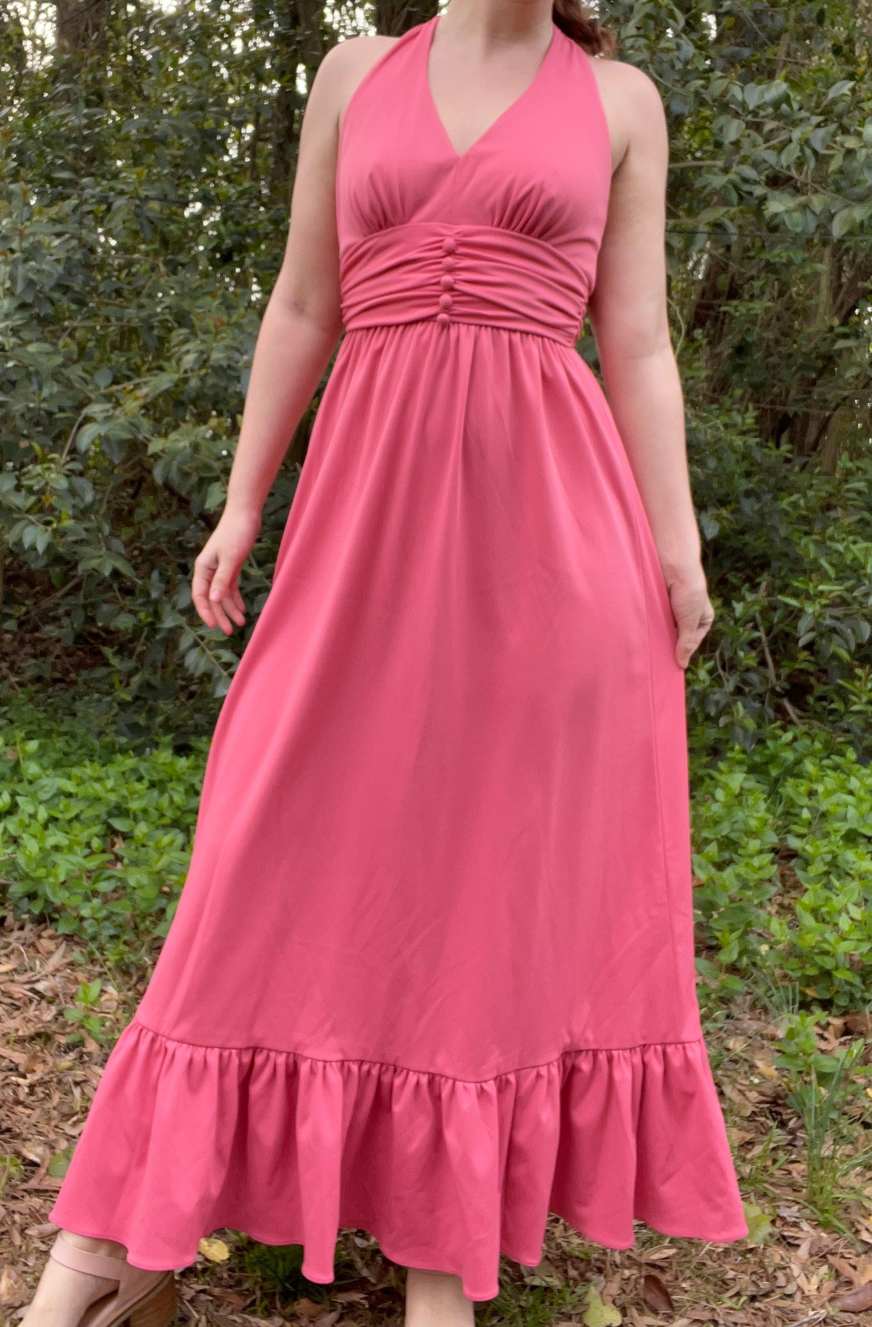 1970s Barbiecore Rosy Pink Halter Prom Dress by Mikey Jrs of - Etsy