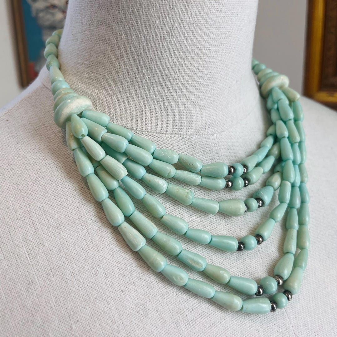 1950s Statement Necklace | Minty Blue-green Tube Beads - Etsy