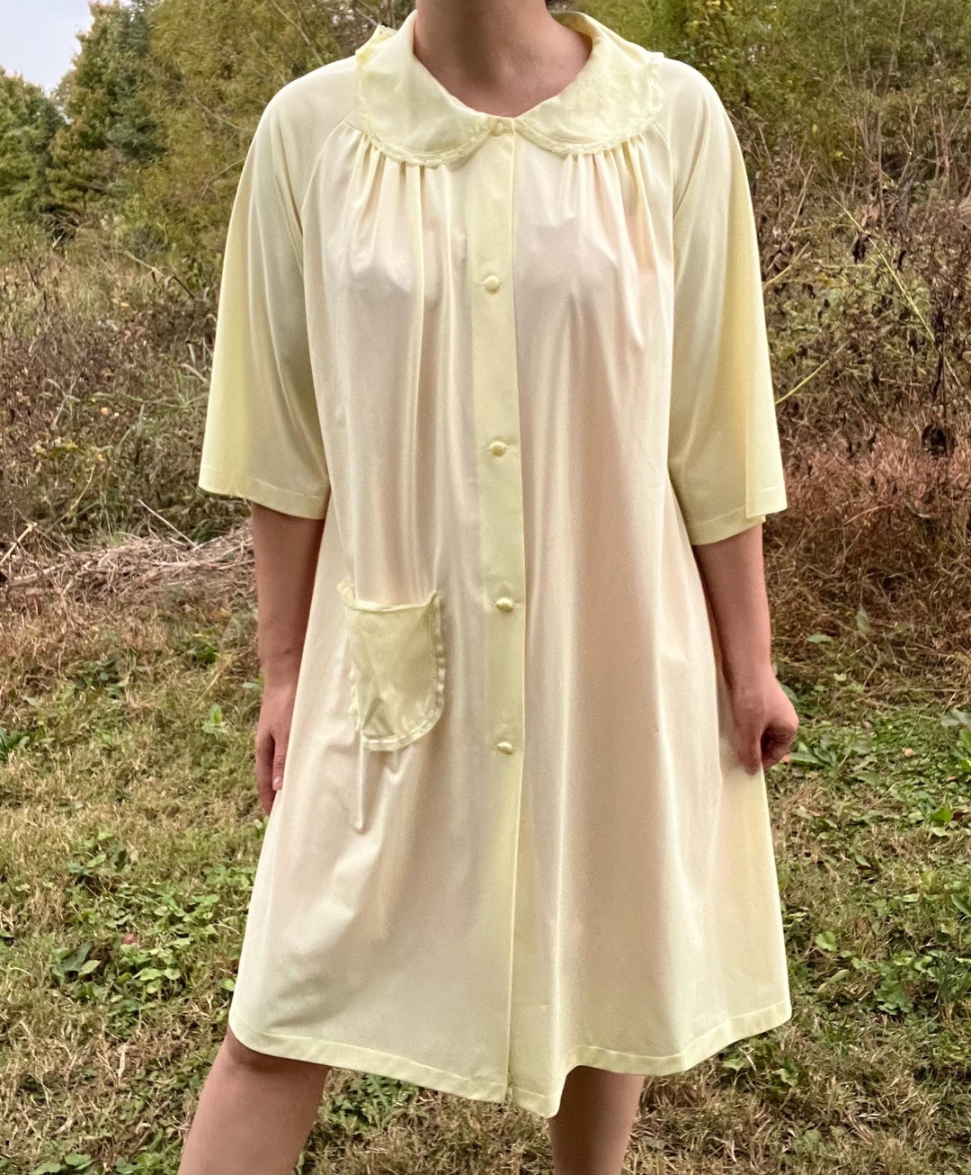 1970s Butter Yellow Collared Nylon Robe by Shadowline - Etsy