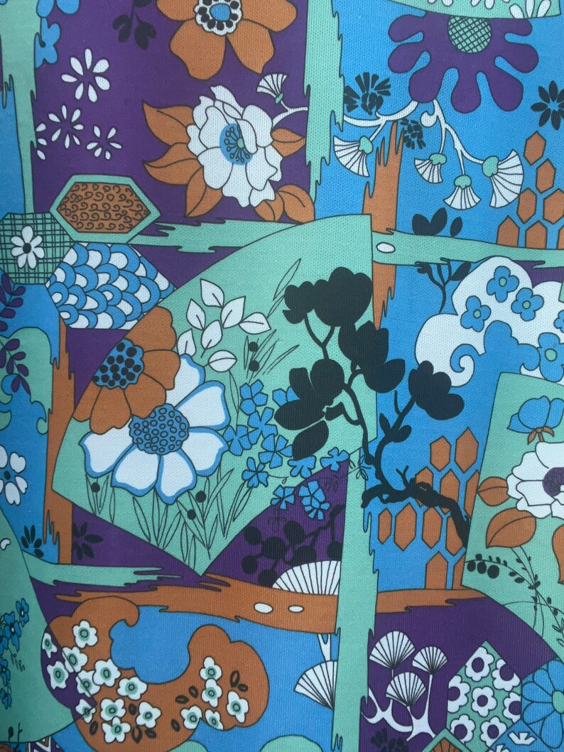 1970s Groovy Blue Abstract Floral Maxi Dress - Etsy