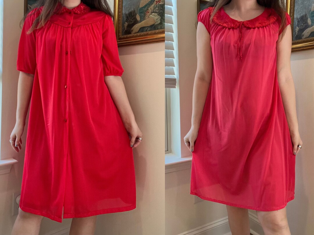 1960s Vibrant Red Peignoir Nightgown Set by Heiress | Size Small - Etsy