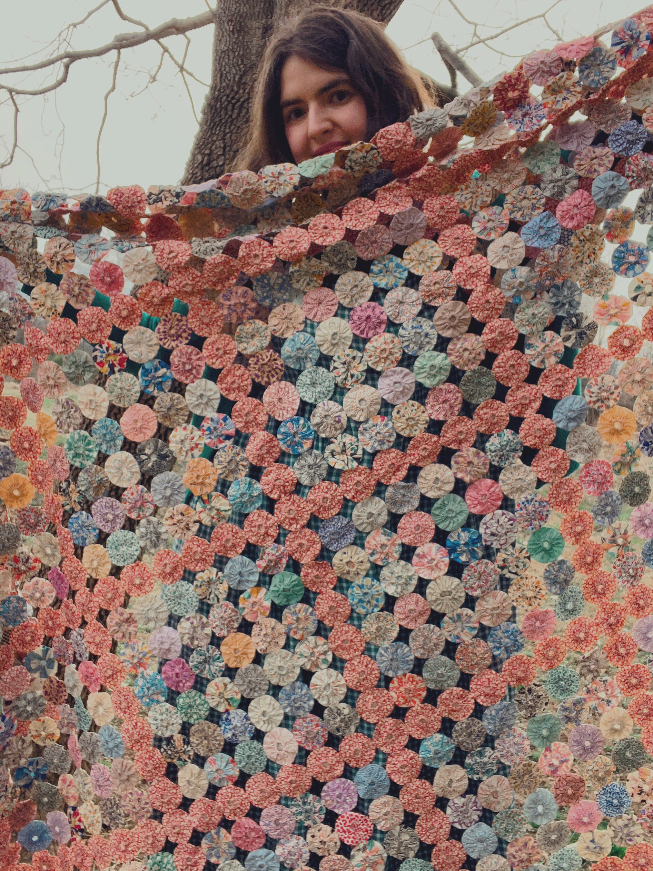 1930s Yo-yo Quilt Cotton Floral Depression Era 30s Twin Bed Cover ...