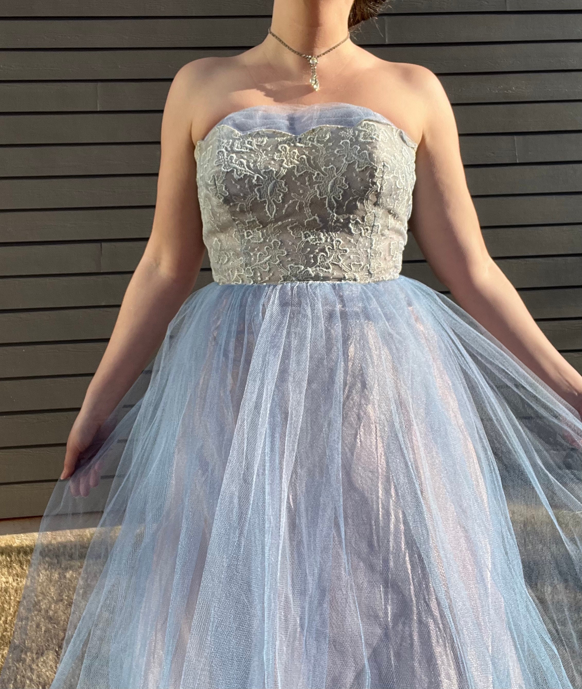 1950s Periwinkle Prom Dress Strapless Cupcake Tulle Gown Fairytale ...