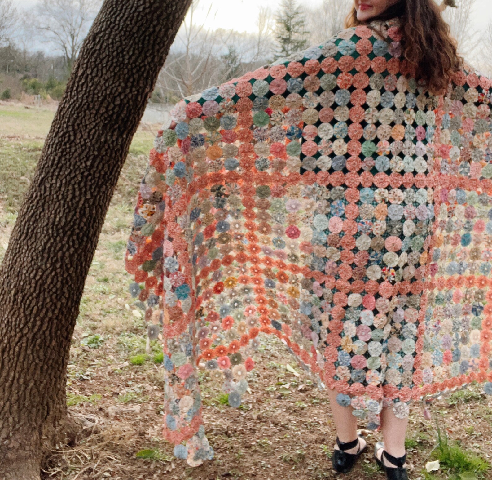 1930s Yo-yo Quilt Cotton Floral Depression Era 30s Twin Bed Cover ...