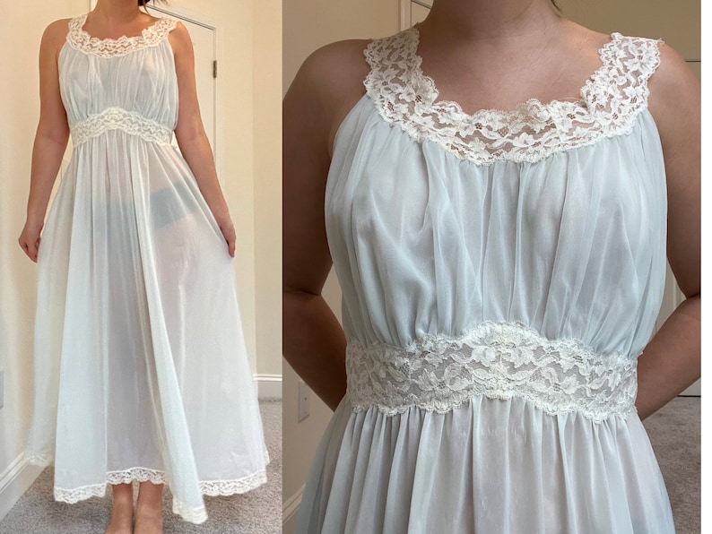 1950s Sheer Light Blue Nightgown Romantic Full Length Gown - Etsy Australia