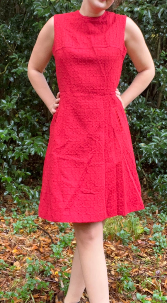 1960s Textured Red Mod Dress by Kay Windsor - Gem