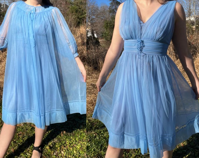 1950s Blue Peignoir Set by Shadowline | 50s Lingerie | Matching ...