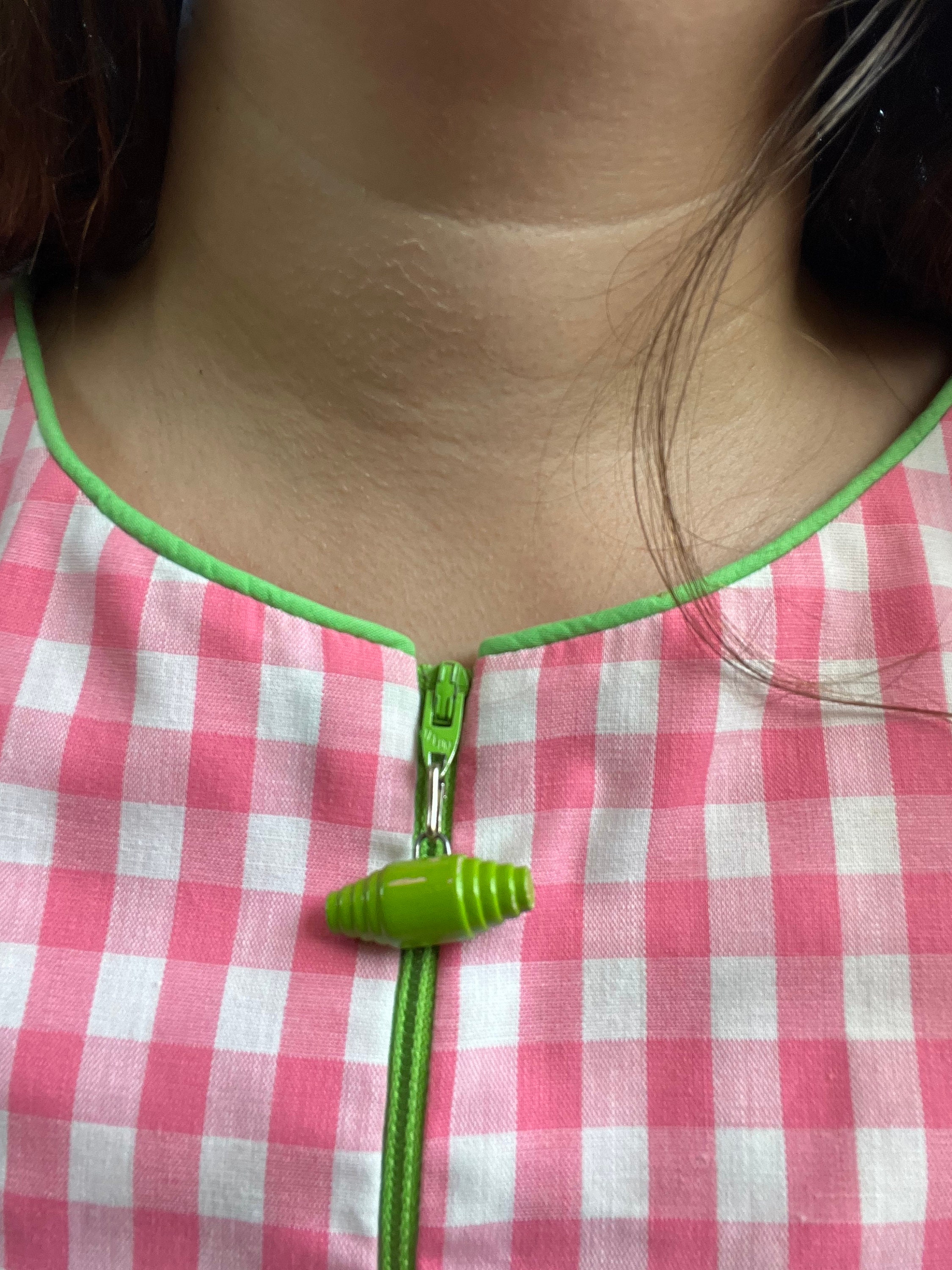 1960s Pink Gingham Smock Dress With Tropical Patchwork Embroidery ...