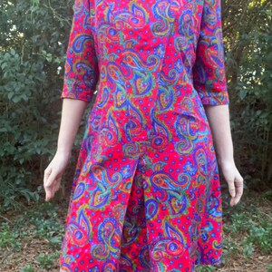 1970s Bright Red Paisley Dress With Inverted Pleat - Etsy