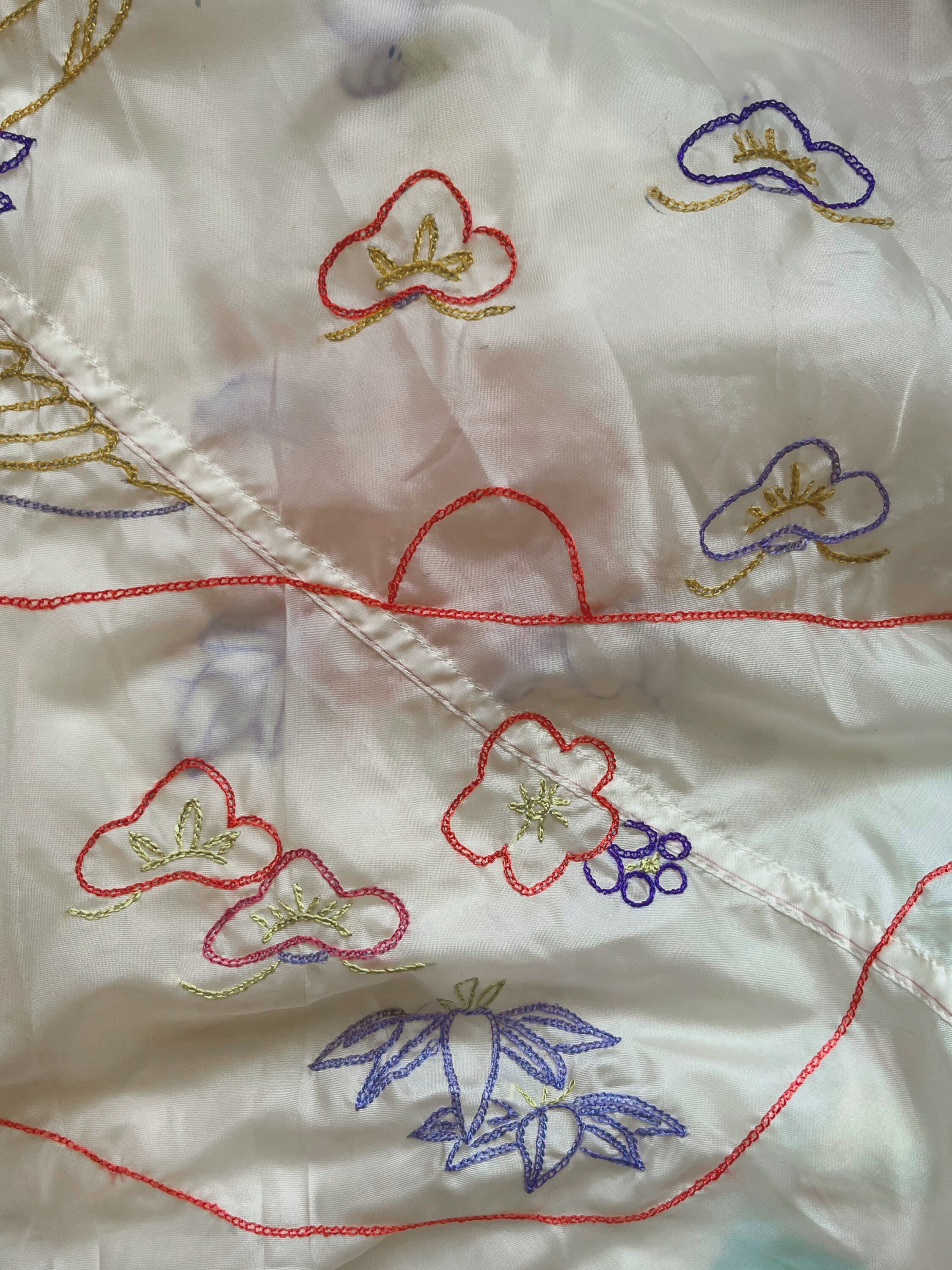 1940s Parachute Silk Dress Embroidered With Bird and Flowers Okinawa ...