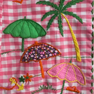 1960s Pink Gingham Smock Dress With Tropical Patchwork Embroidery ...