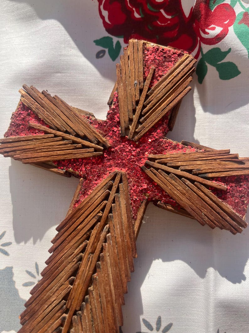 1970s Matchstick Cross With Red Glitter | Vintage Tramp Art - Etsy
