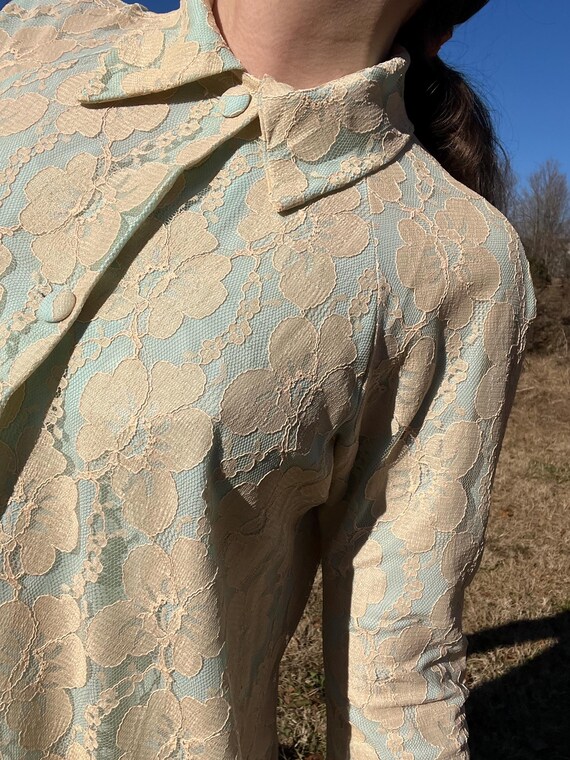 1950s Light Blue Lace Overlay Dressing Gown by Aristi… - Gem