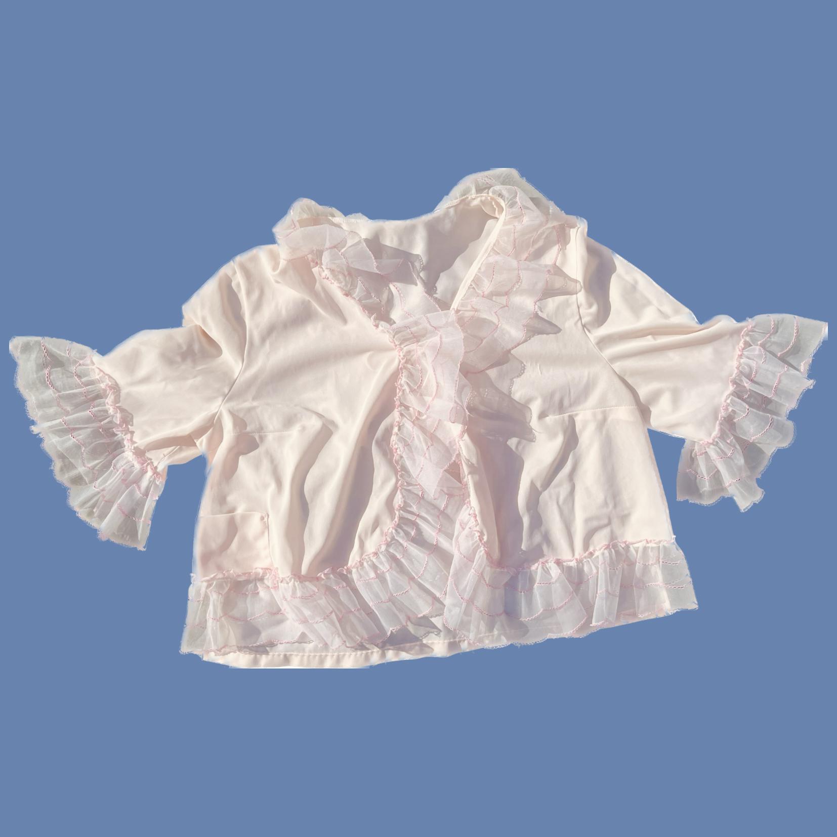 1950s Light Pink Ruffled Nylon Bed Jacket by Stella Faqin | Vintage ...