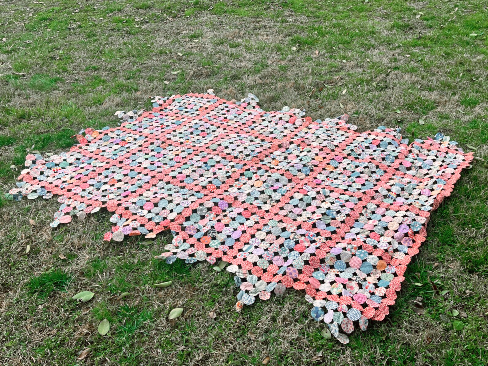 1930s Yo-yo Quilt Cotton Floral Depression Era 30s Twin Bed Cover ...