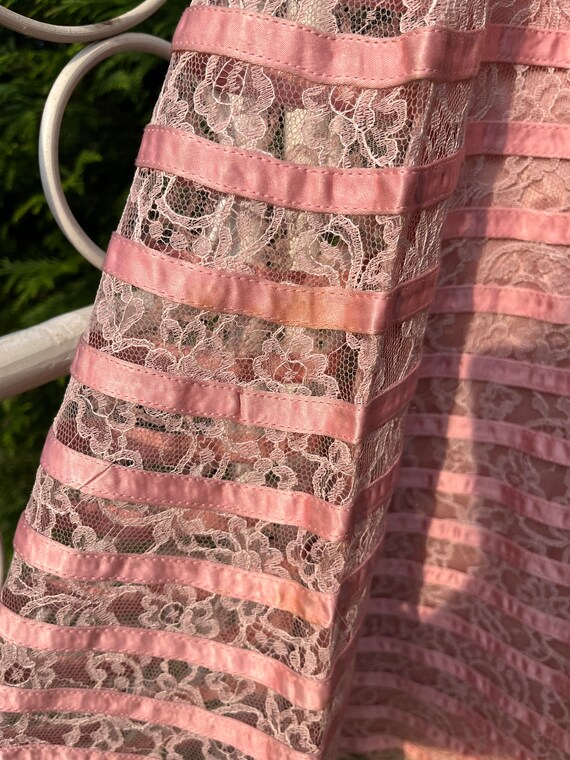 1950s Pink Lace Party Dress with Ribbon Details - Gem