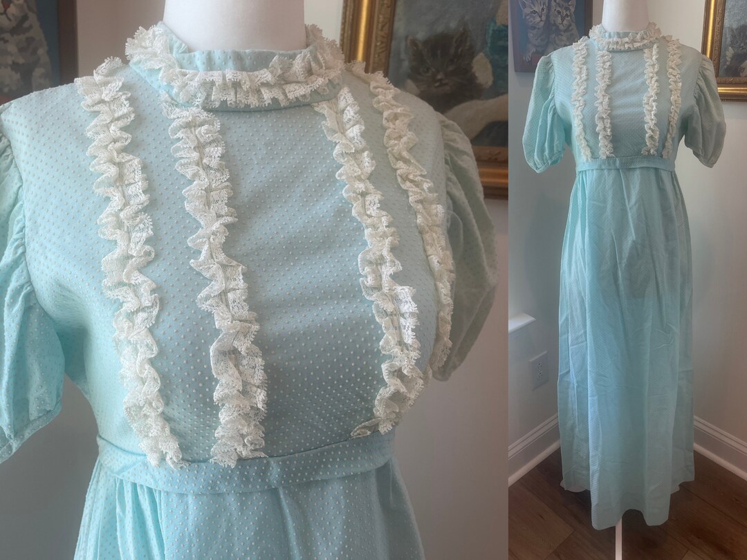 1960s 1970s Does Regency Prom Dress or Formal Gown in Baby Blue Swiss ...