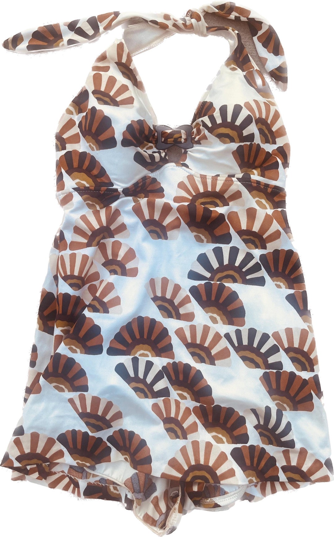 1970s Fan Shell Print Swimsuit by Elisabeth Stewart | 70s Halter Top ...