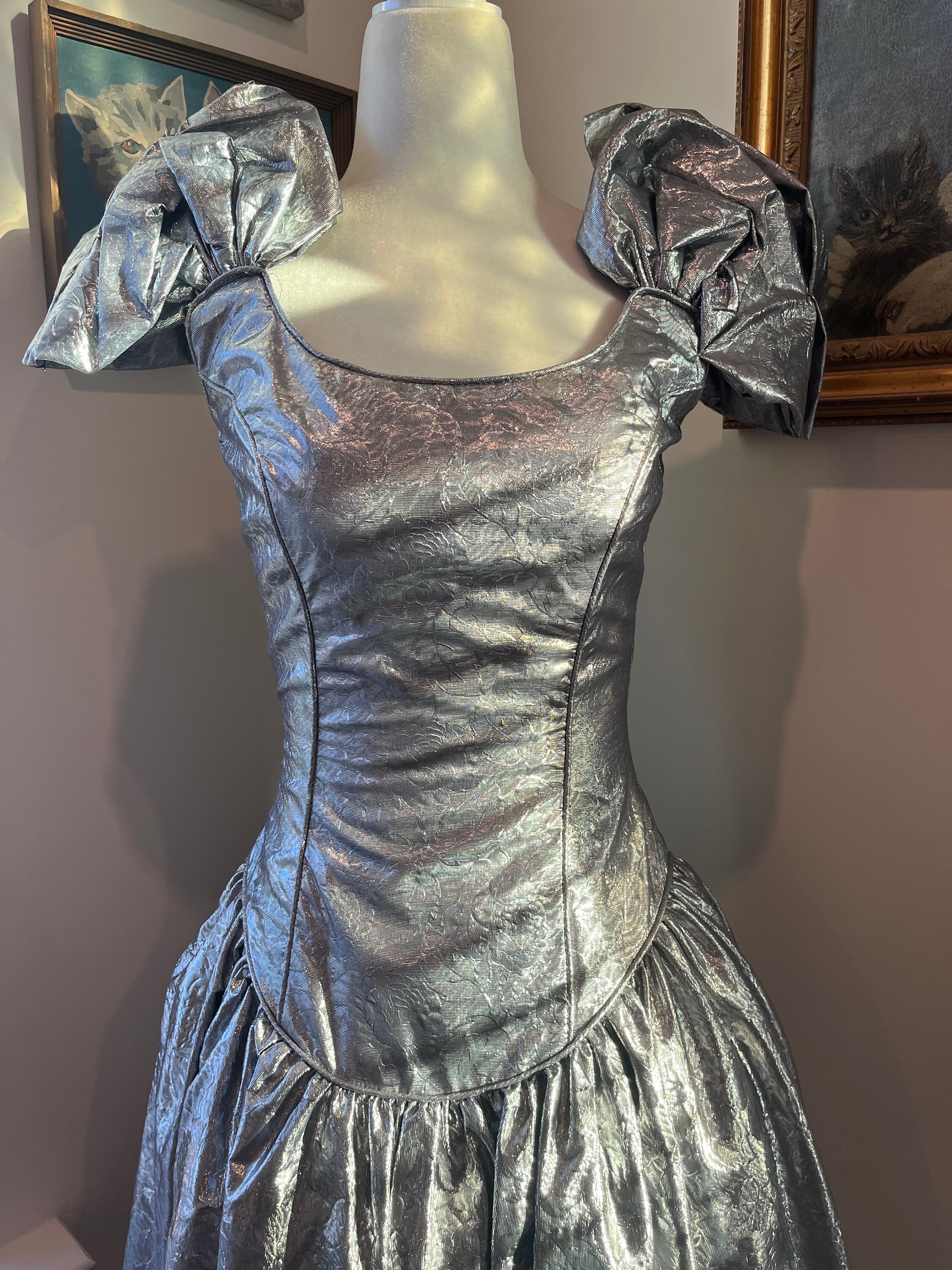 1980s Does Futuristic Meets Baroque Metallic Silver 80s Pageant Prom ...