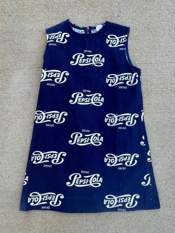 1960s Girl’s Drink Pepsi-Cola Logo Dress in Navy Blue… - Gem