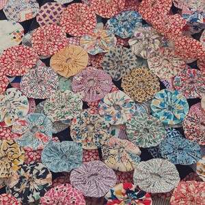 1930s Yo-yo Quilt Cotton Floral Depression Era 30s Twin Bed Cover ...