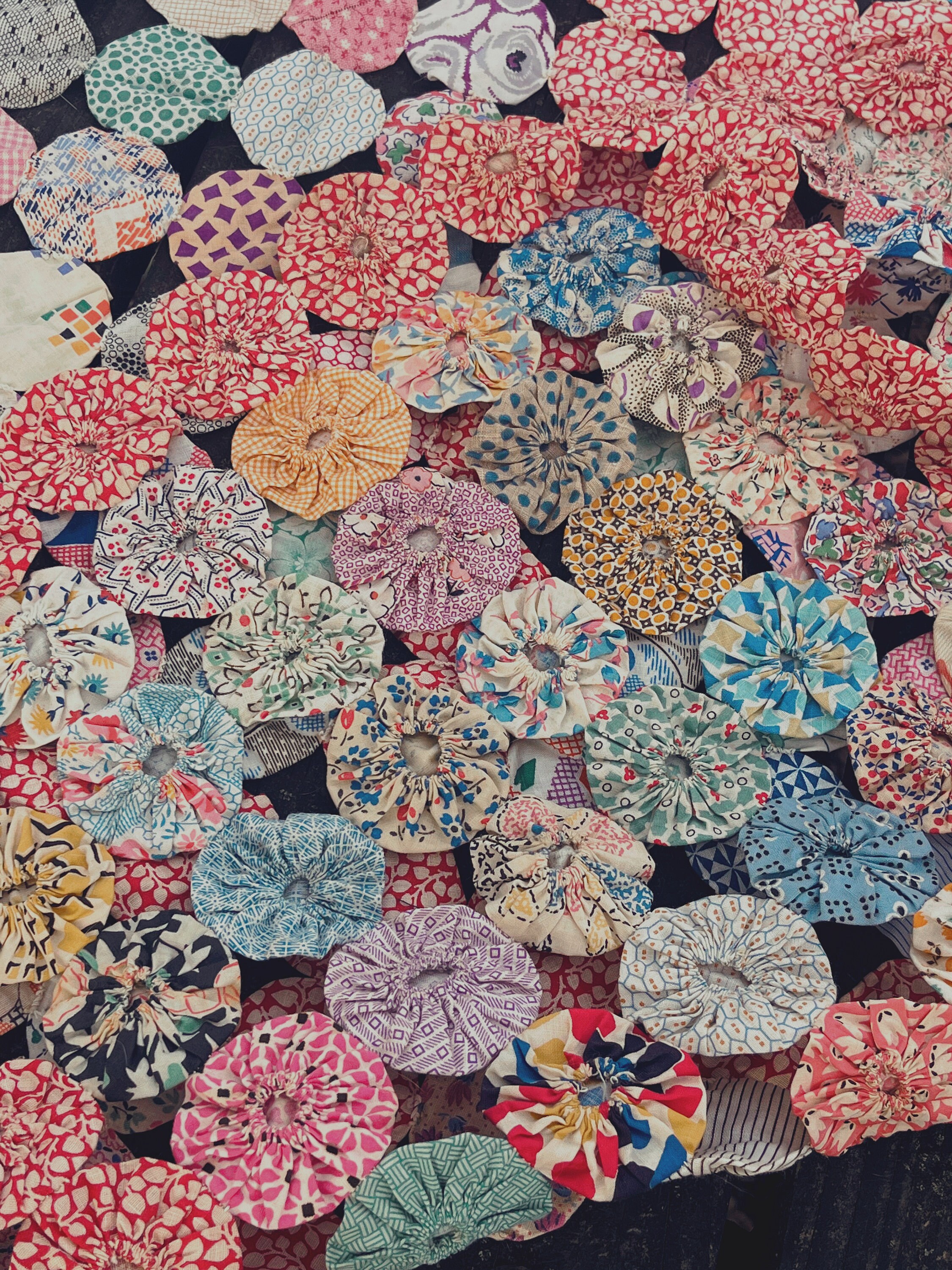 1930s Yo-yo Quilt Cotton Floral Depression Era 30s Twin Bed Cover ...