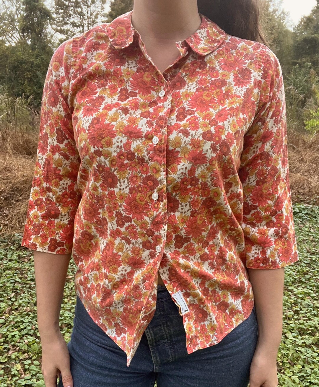 1960s Orange Floral Blouse by the Villager 60s Shirt for Autumn - Etsy