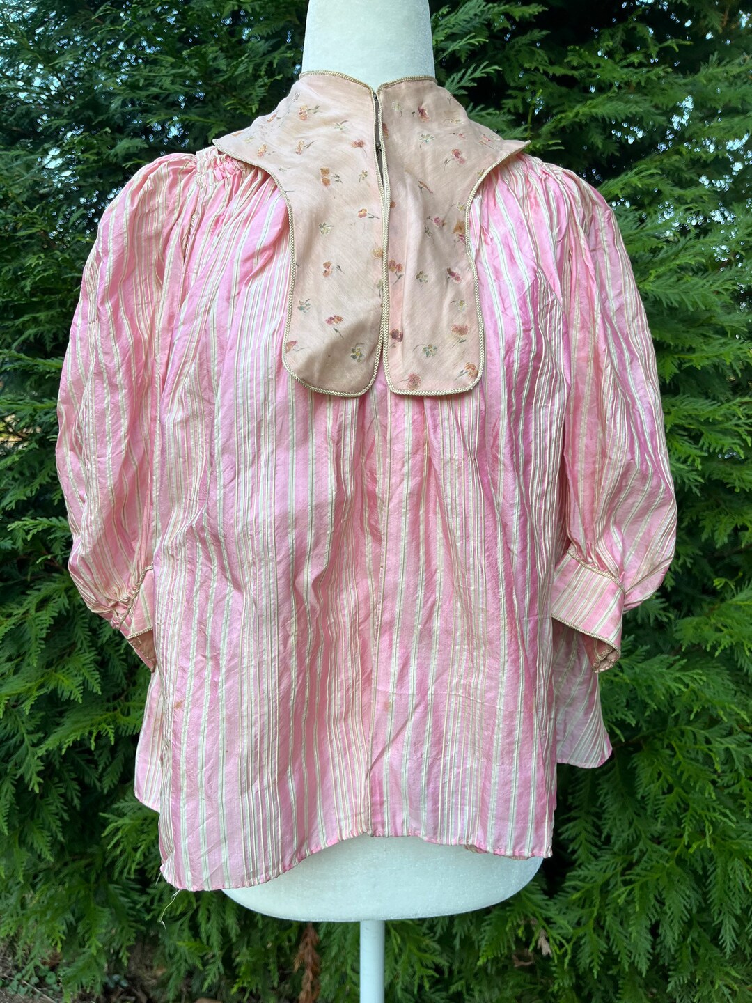 Antique Edwardian 1900s Pink Striped Blouse / Bodice With Hand Painted ...