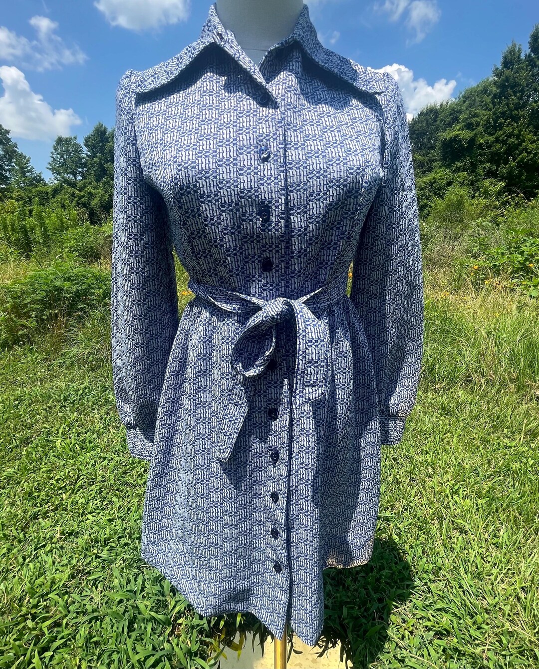 1960s Blue and White Polyester Mini Dress by Hoot Owl - Etsy