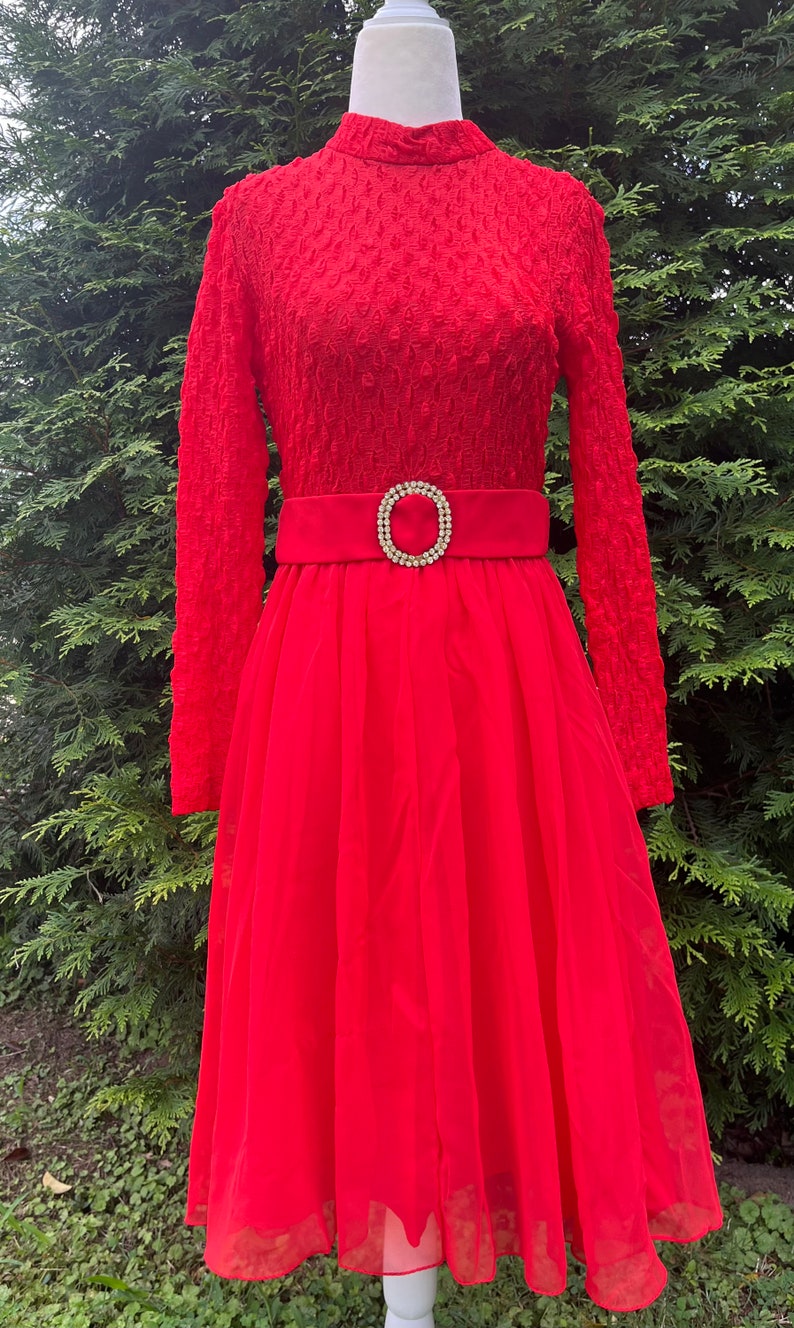 1960s Red Holiday Party Dress With Rhinestone Belt - Etsy
