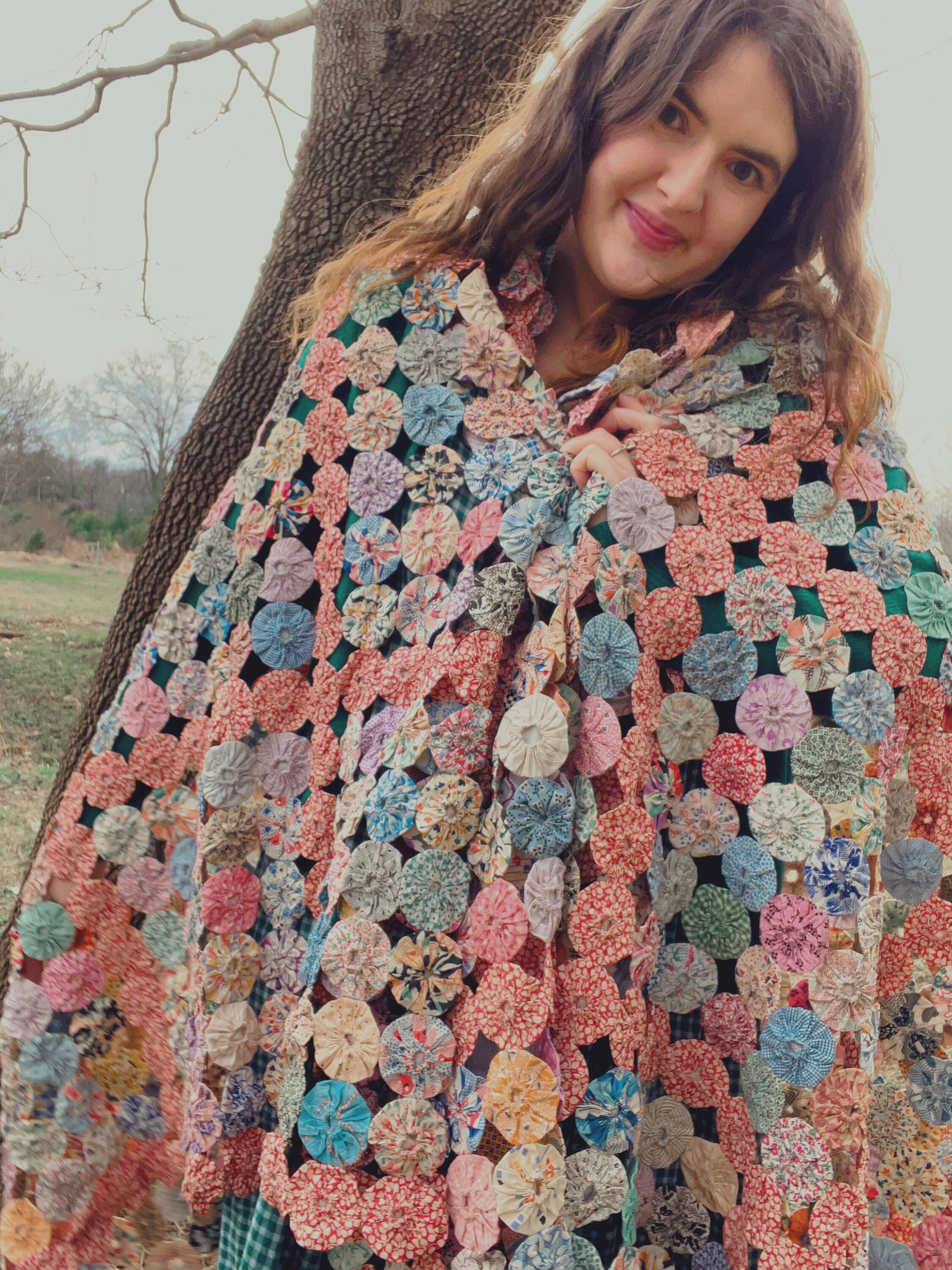 1930s Yo-yo Quilt Cotton Floral Depression Era 30s Twin Bed Cover ...