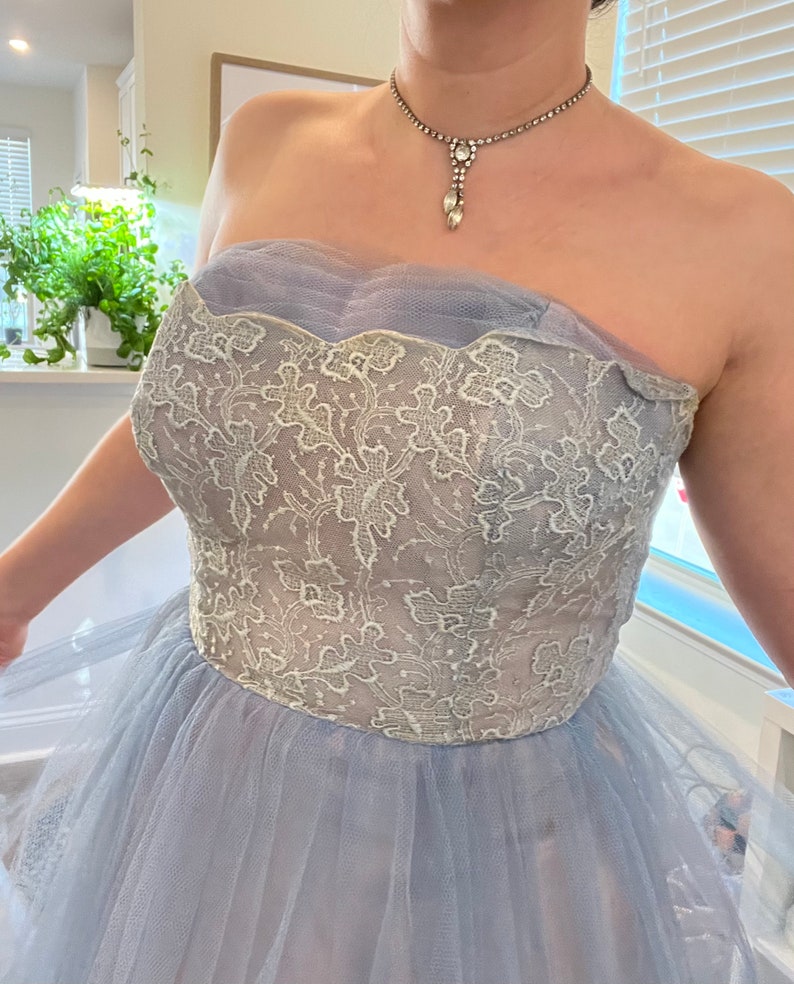 1950s Periwinkle Prom Dress Strapless Cupcake Tulle Gown Fairytale ...