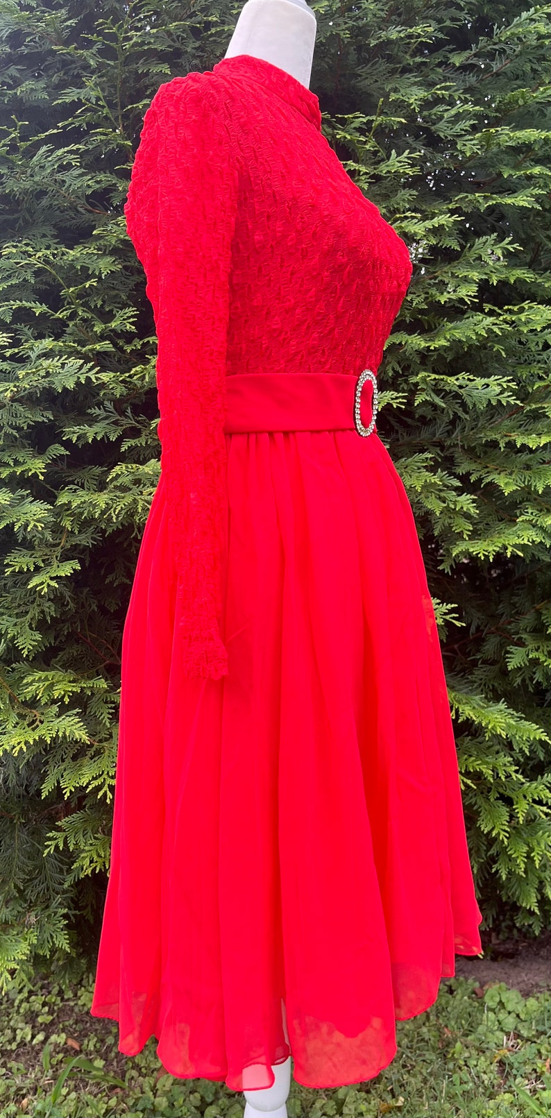 1960s Red Holiday Party Dress With Rhinestone Belt - Etsy