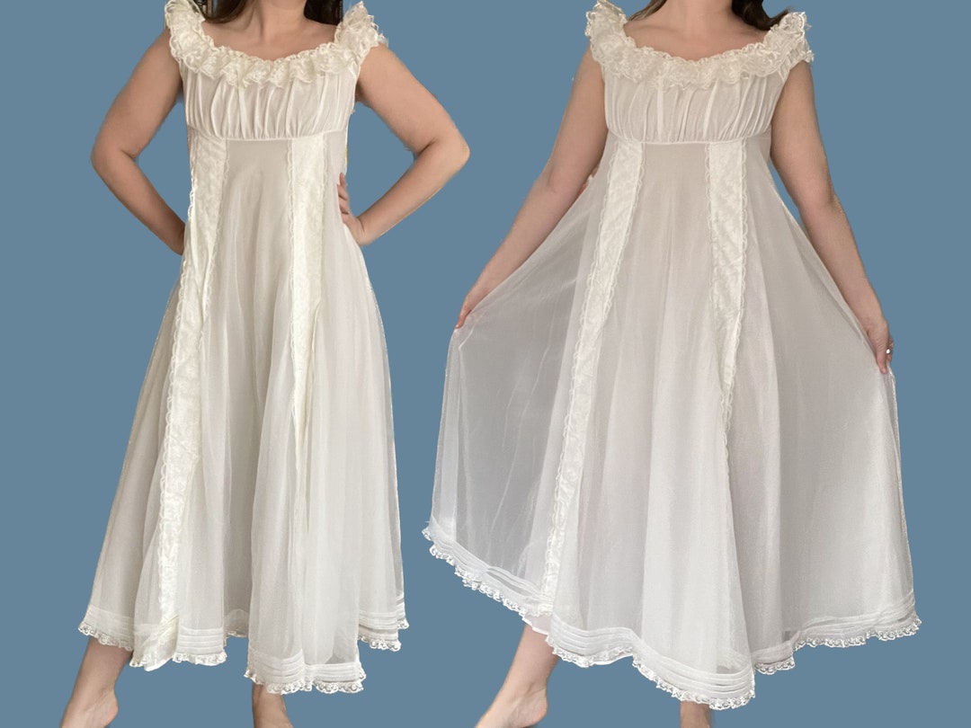 1960s White Princess Nightgown by Gotham Gold Stripe | 60s Bridal ...